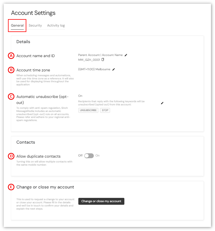Account Settings Overview – Sinch MessageMedia