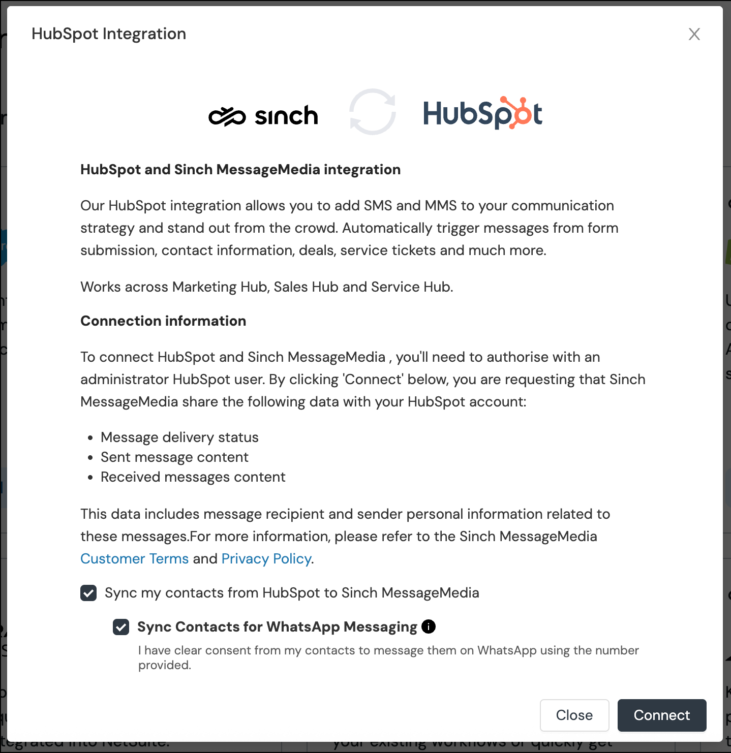 HubSpot | Sync your contacts – Sinch MessageMedia