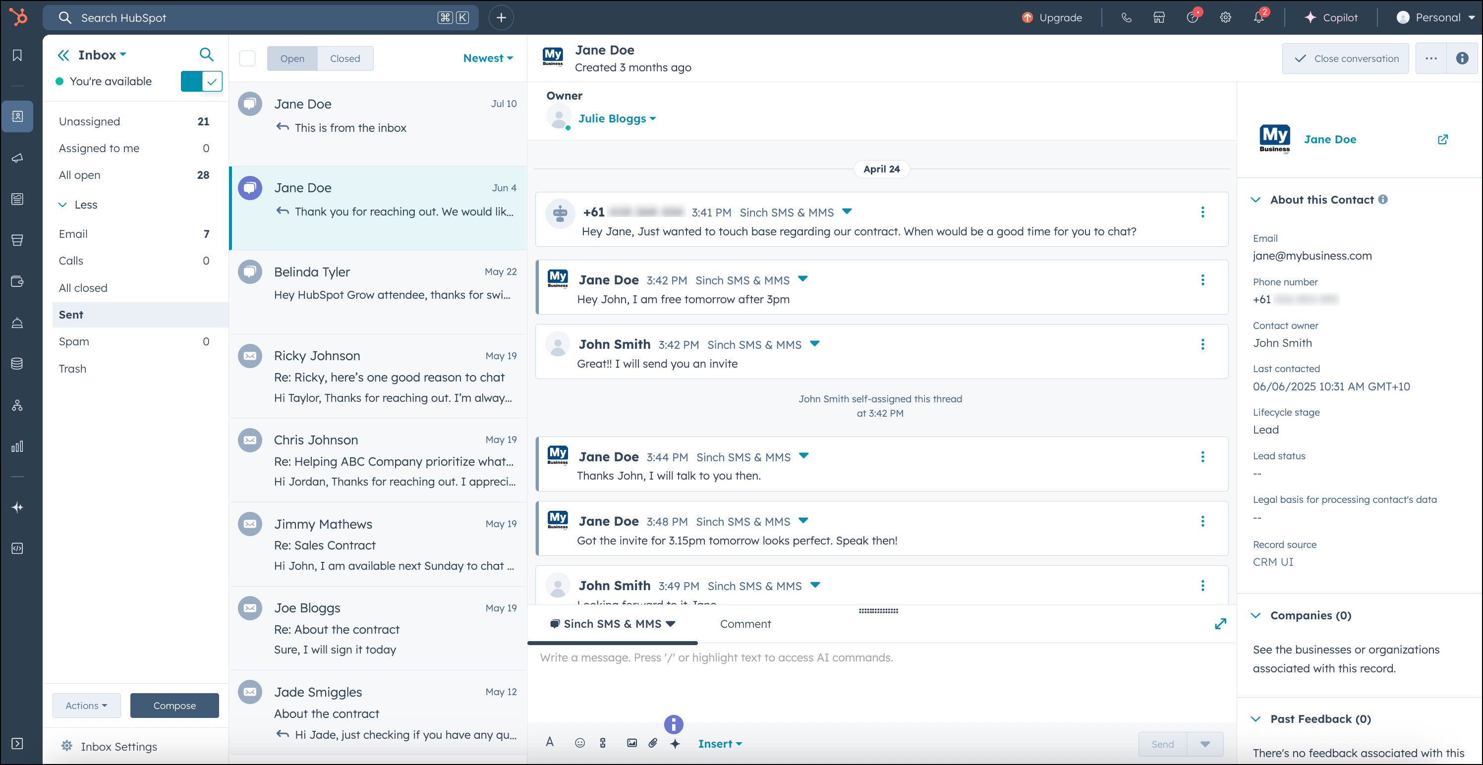 HubSpot | Add SMS and MMS as a channel to the HubSpot conversations inbox – Sinch MessageMedia