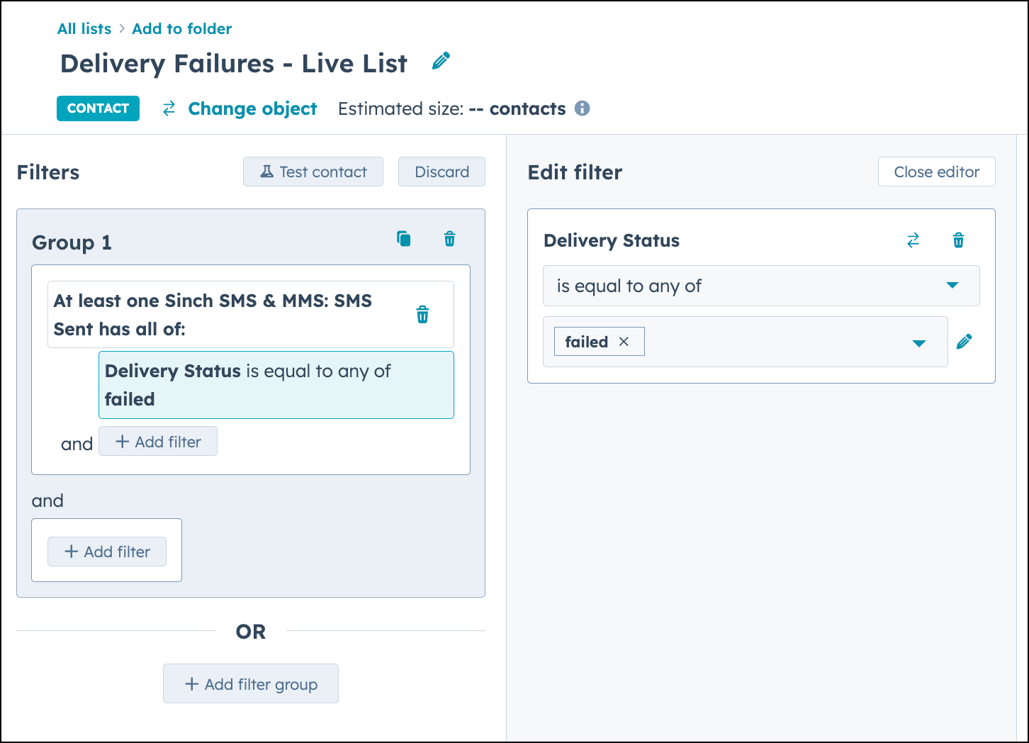 HubSpot | Use active lists to track delivery failures – Sinch MessageMedia
