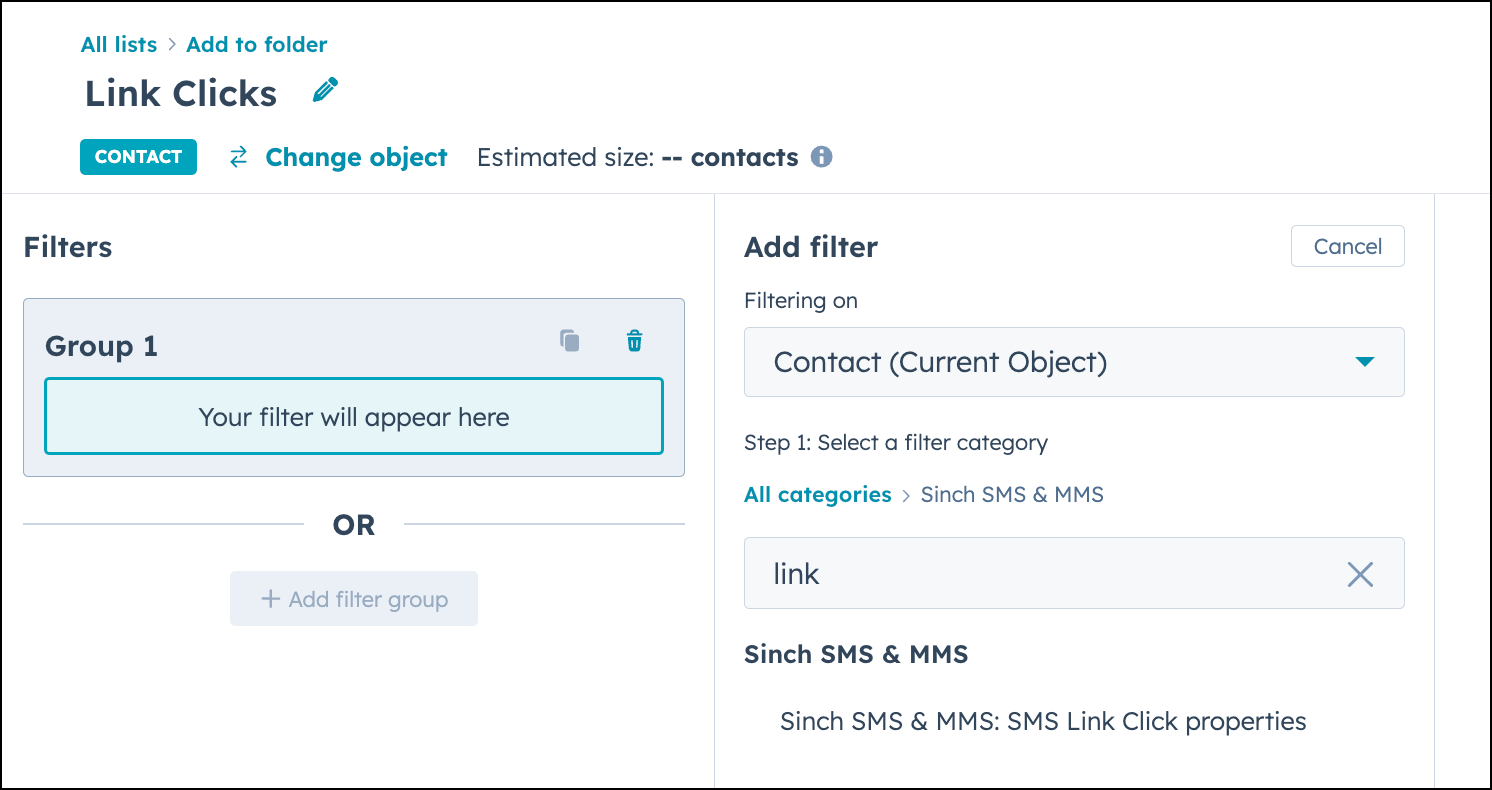 HubSpot | Use active segments (lists) to track link clicks – Sinch ...