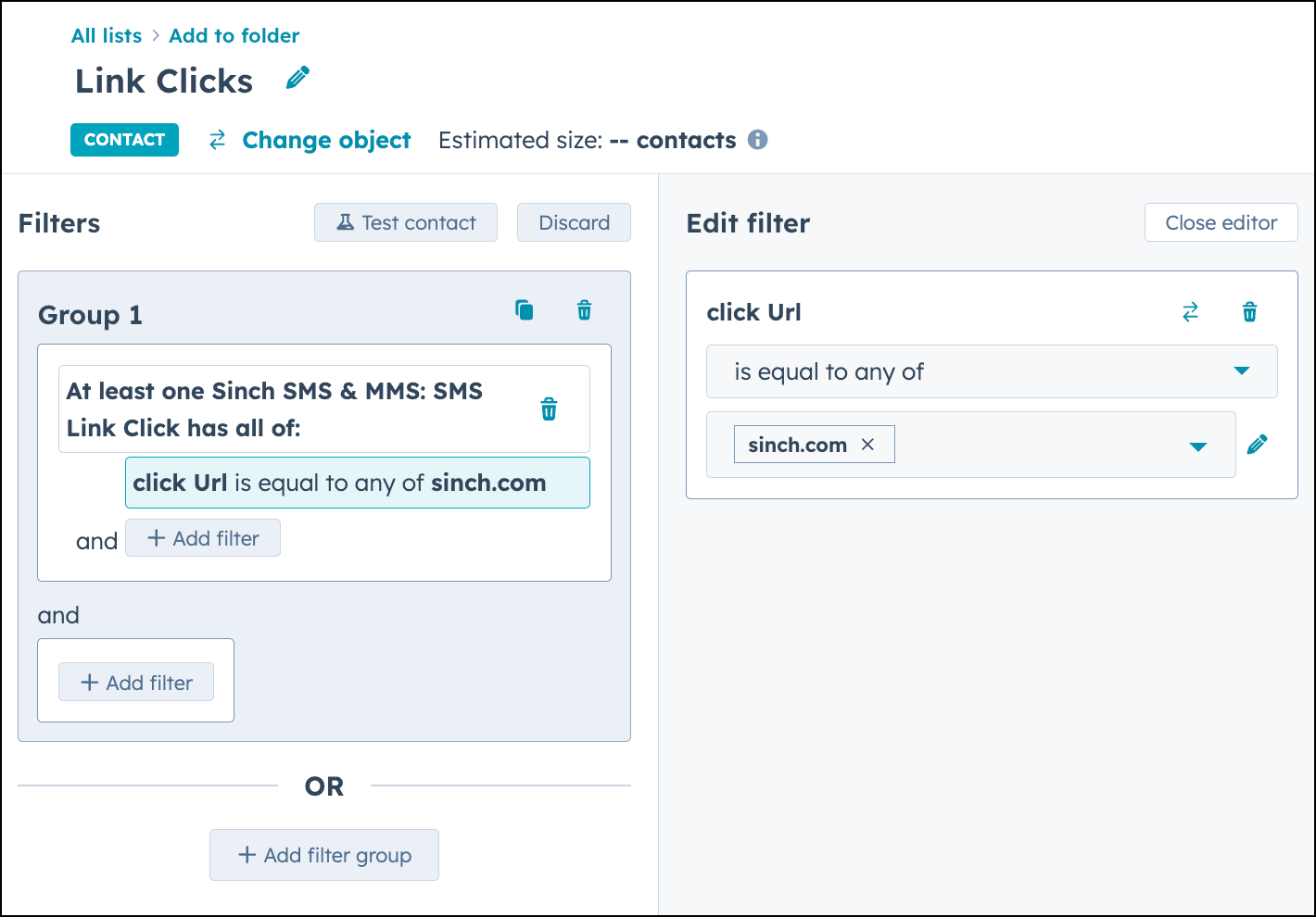 HubSpot | Use active lists to track link clicks – Sinch MessageMedia