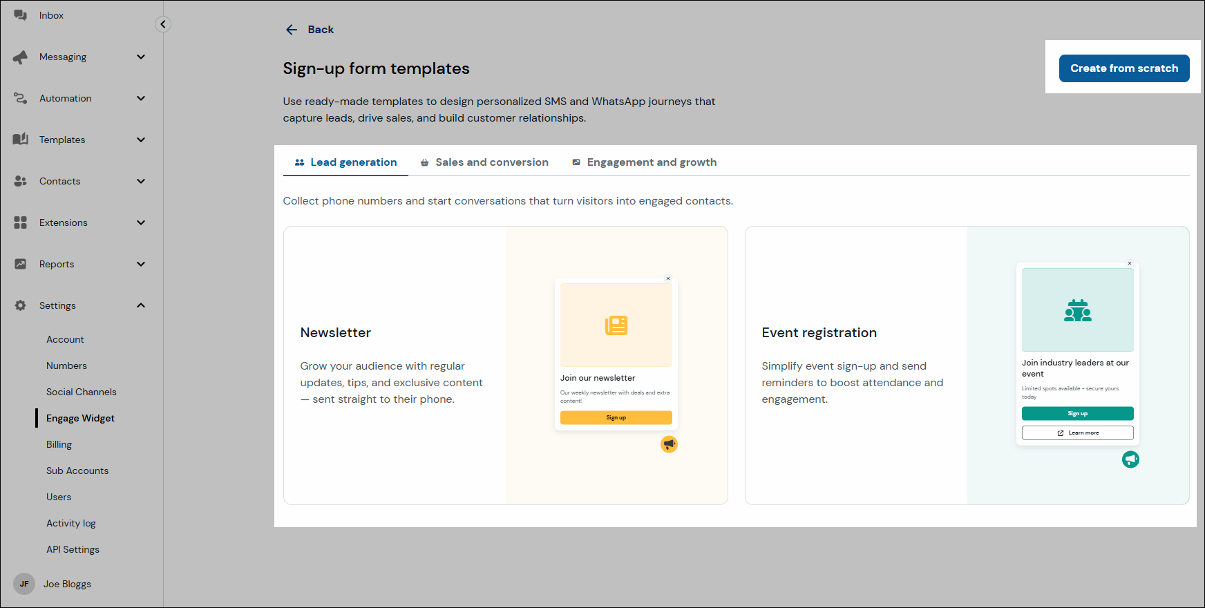 Create and embed a sign-up form – Sinch MessageMedia