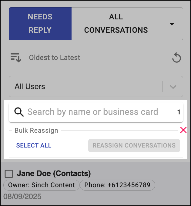 Zoho CRM | Bulk reassign conversations in the Sinch Inbox – Sinch MessageMedia