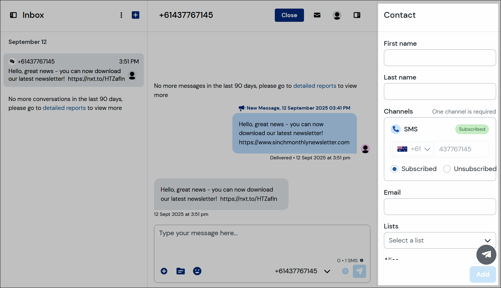 Inbox – Sinch MessageMedia