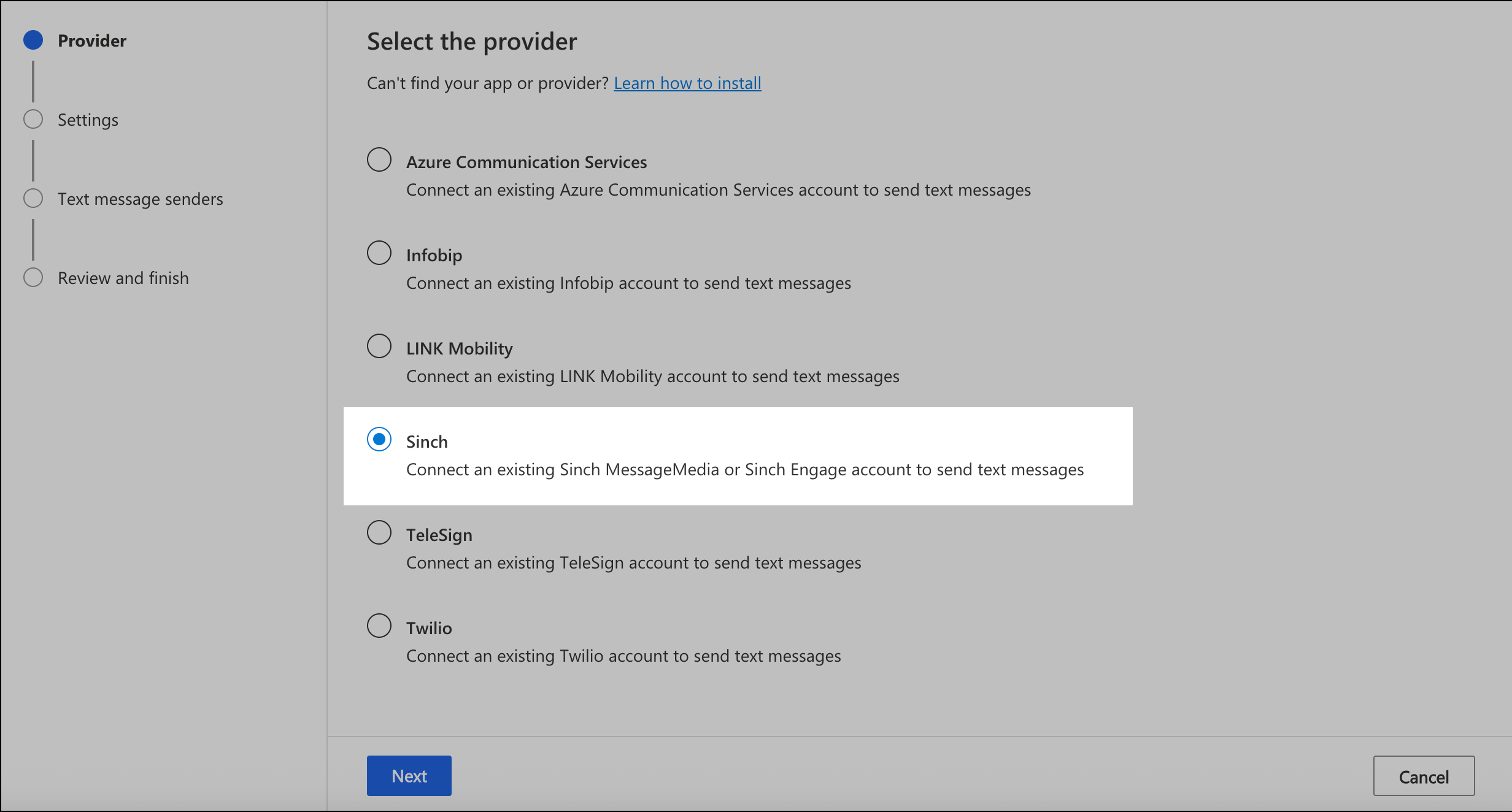 Customer Insights | Set up a Sinch SMS provider – Sinch MessageMedia