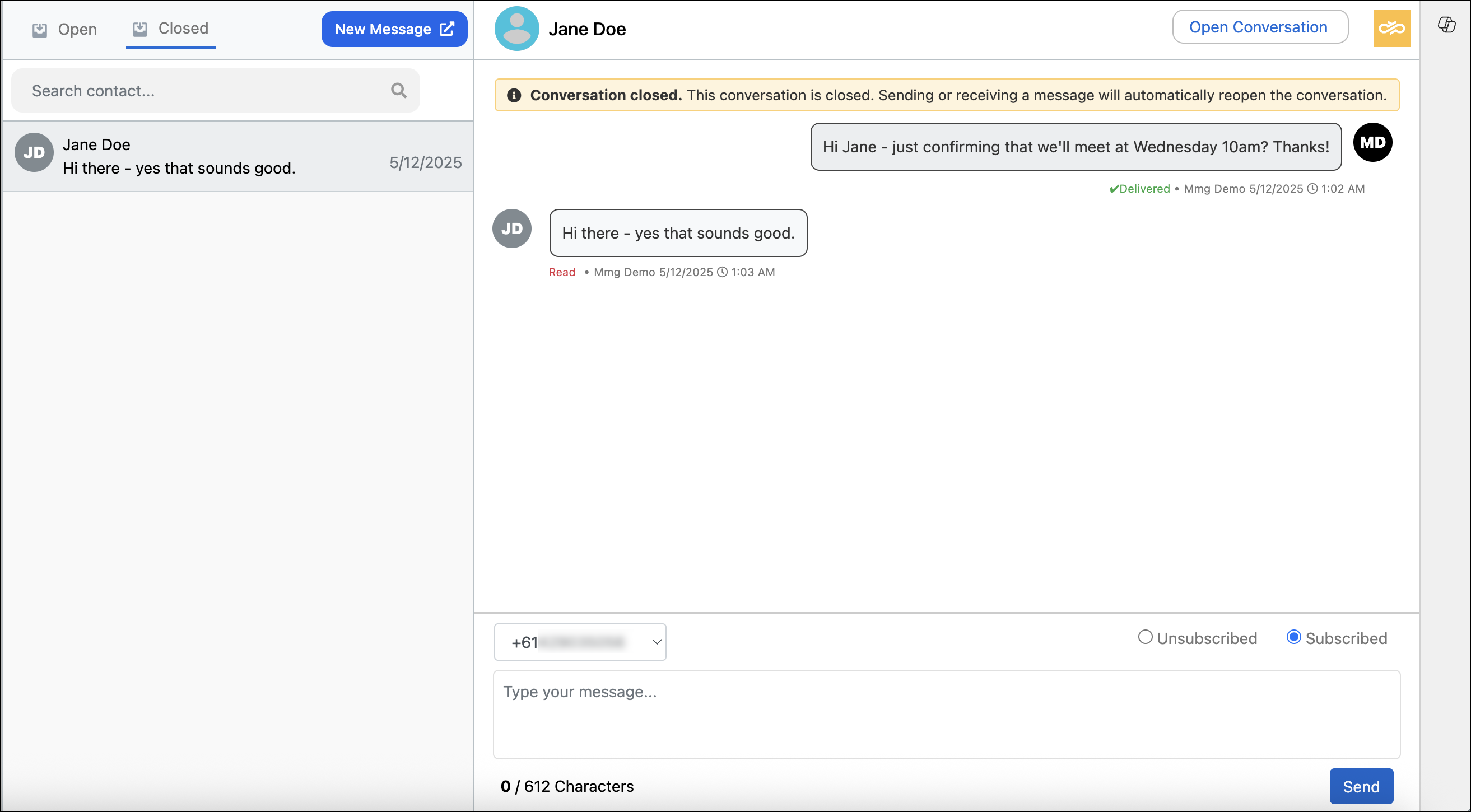 Dynamics | Use the Conversations inbox – Sinch MessageMedia