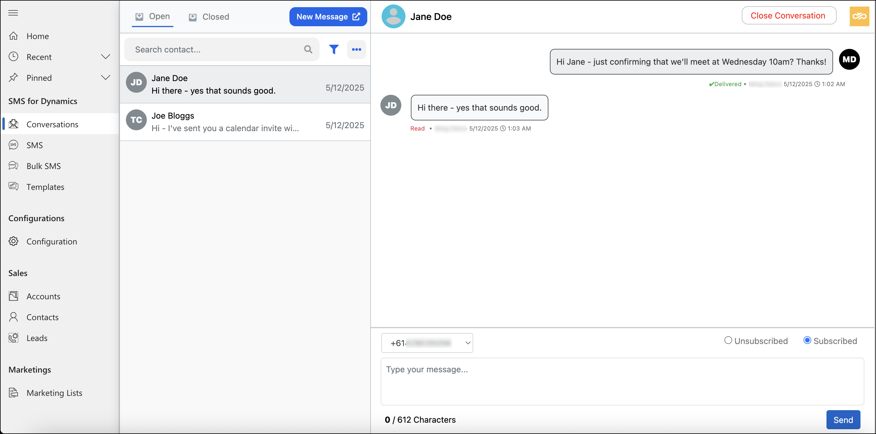 Dynamics | Get SMS replies – Sinch MessageMedia