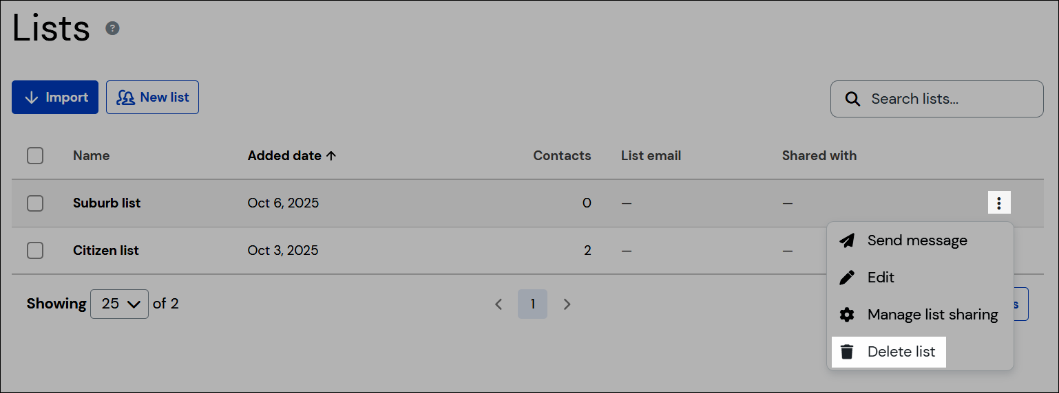 Managing contact lists – Sinch MessageMedia