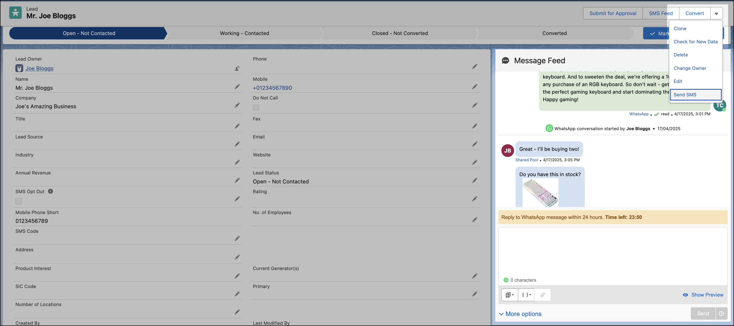 Salesforce | Send individual messages – Sinch MessageMedia