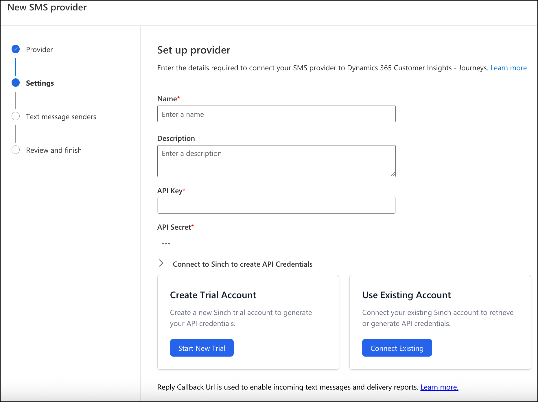 Customer Insights | Set up a Sinch SMS provider – Sinch MessageMedia