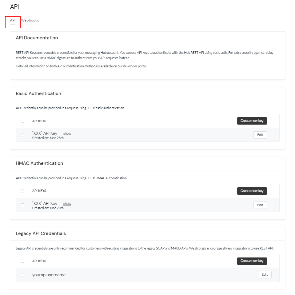 Managing Existing API Credentials – Sinch MessageMedia