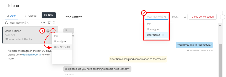 Assigning Conversations in the Inbox – Sinch MessageMedia